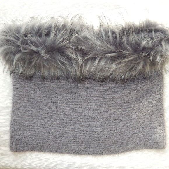 Accessories | Chunky Faux Fur Trimmed Knit Infinity Scarf | Poshmark